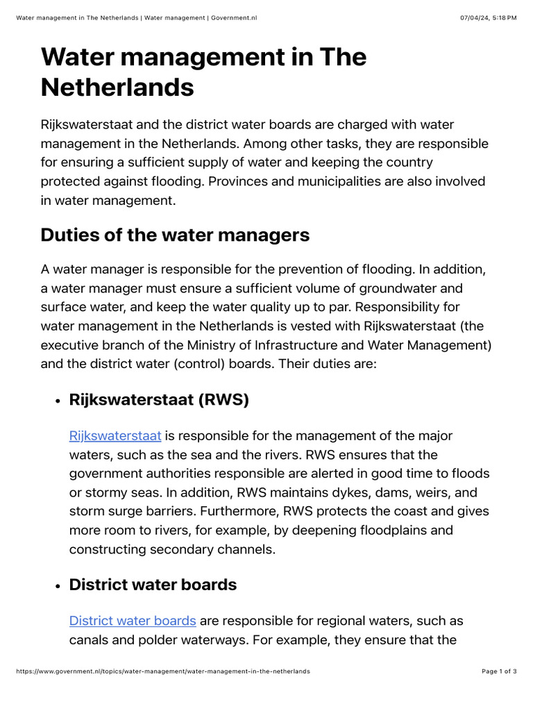 Water Management in The Netherlands Water Management Government - NL ...
