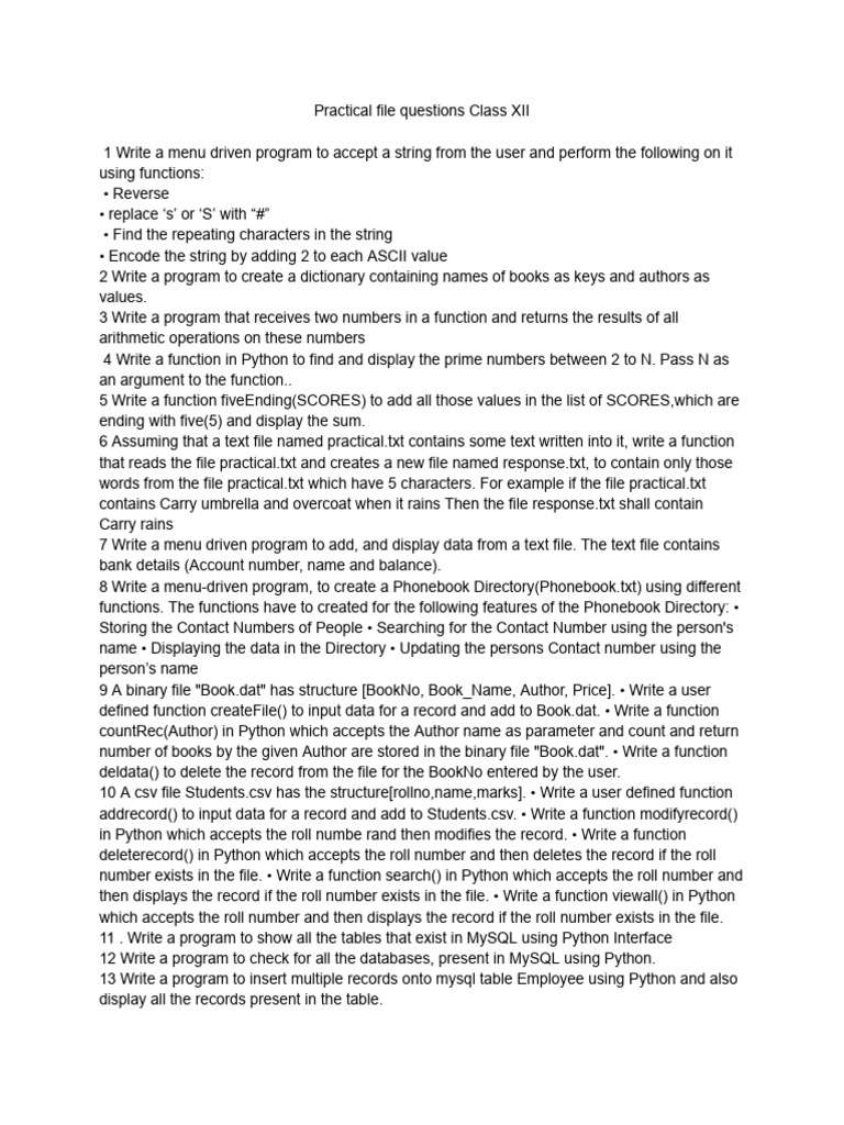 Practical File Questions | PDF | Text File | Computer File Practical File Questions | PDF | Text File | Computer File
