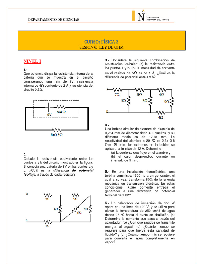 S6 - F3 - Ley de Ohm - Ejercicios | PDF | Corriente eléctrica ...