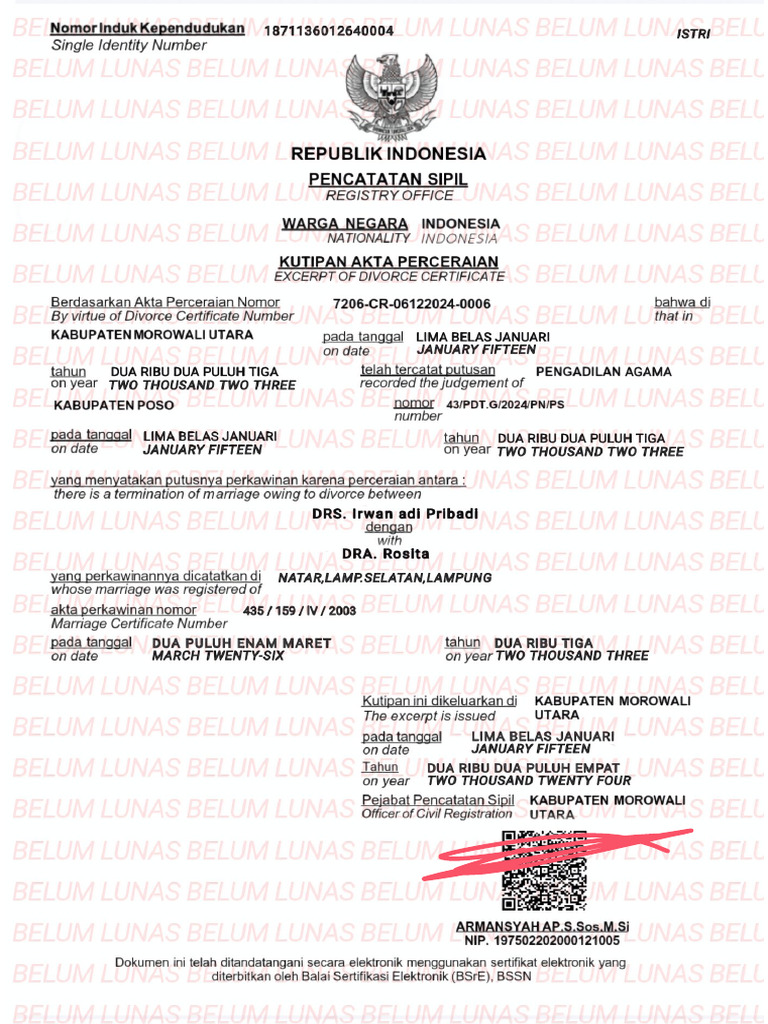 Akte Cerai.x Istri | PDF