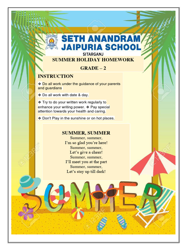 Grade 2 Summer Holiday Homework Guide | PDF | Human Communication