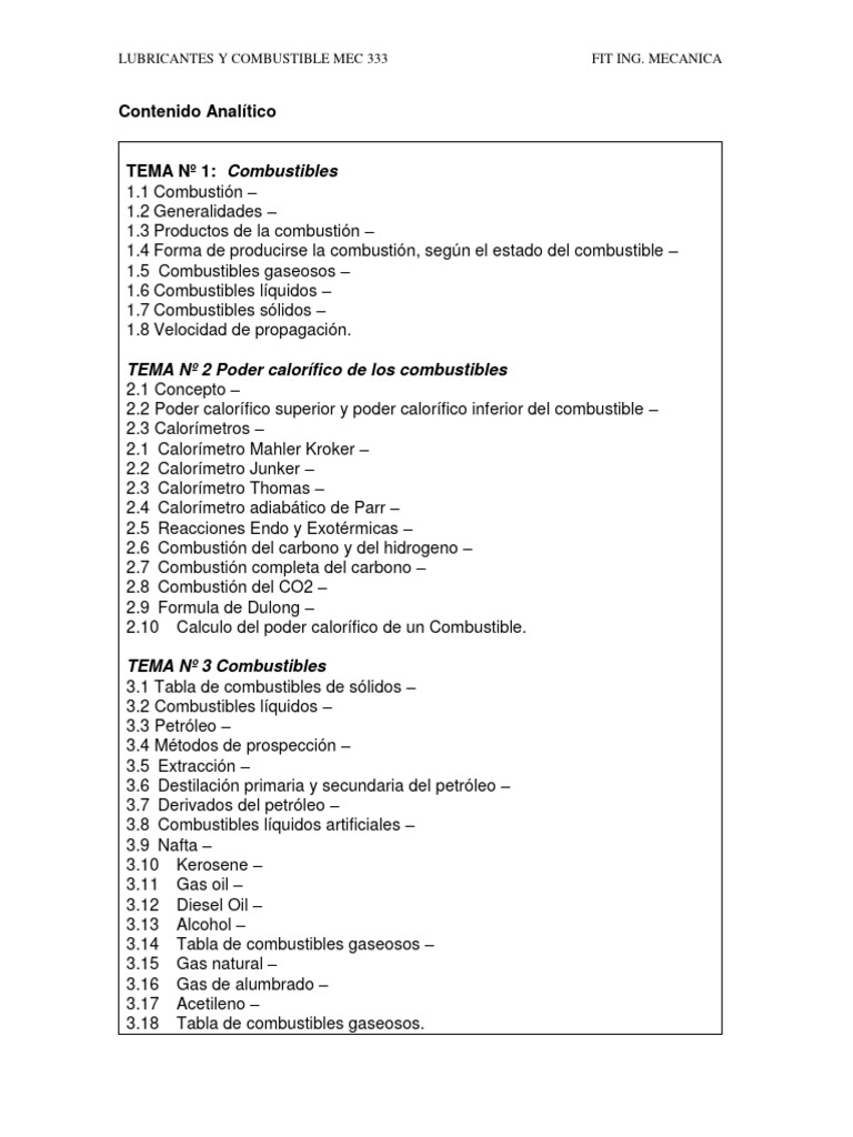 Contenido Analítico de MEC 333 | PDF | Lubricante | Combustión