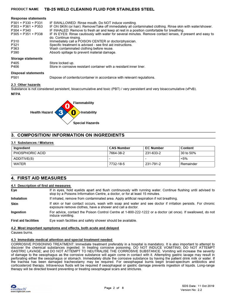 Tb-25 Weld Cleaning Fluid For Stainless Steel: 3. Composition ...