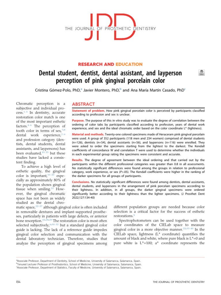 Dental Student, Dentist, Dental Assistant, and Lay | PDF | Dentistry | Dentist