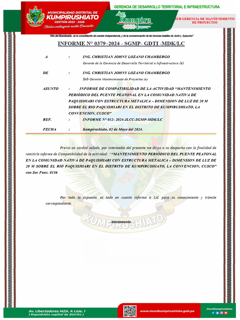 INFORME 379 Informe 012 JLCC F | PDF