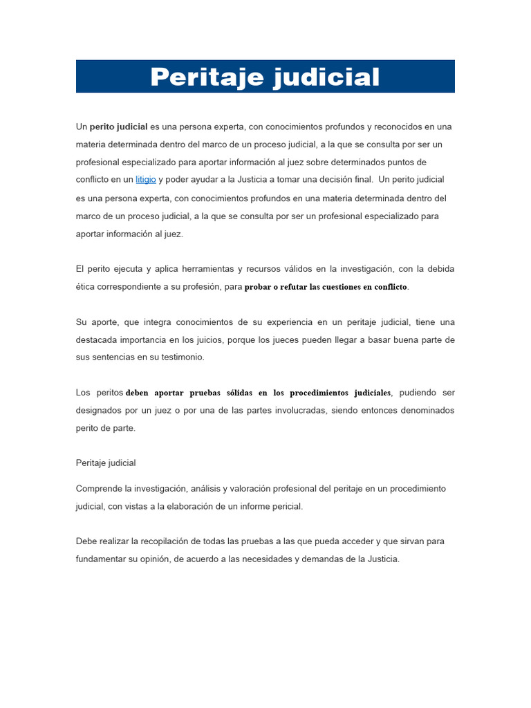 Peritaje Judicial | Descargar gratis PDF | Testigo experto | Experto