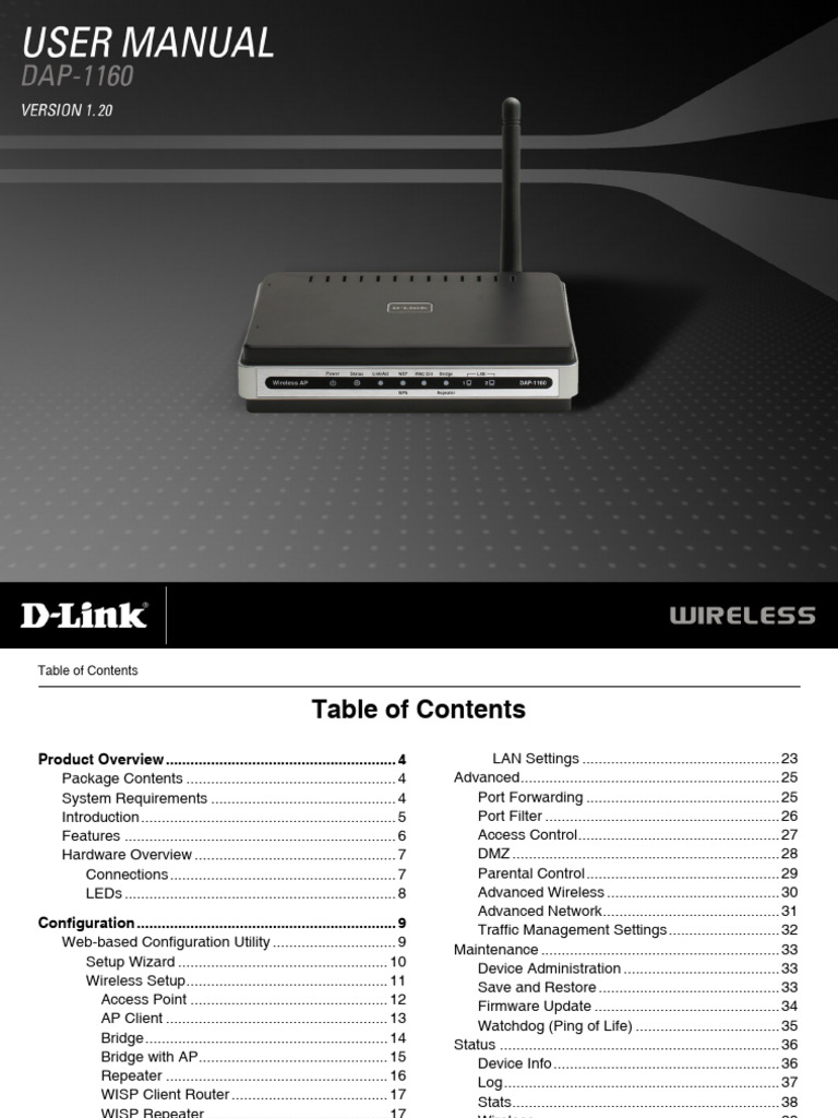 DAP-1160 A1 Manual v1.20 Routeur | PDF | Wireless Lan | Ip Address