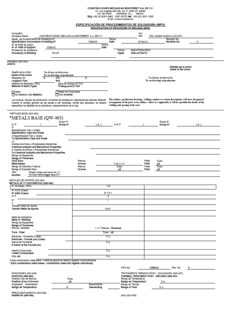 METALS BASE (QW-403) : Especificación de Procedimientos de Soldadura (WPS) | PDF | Calefacción ...