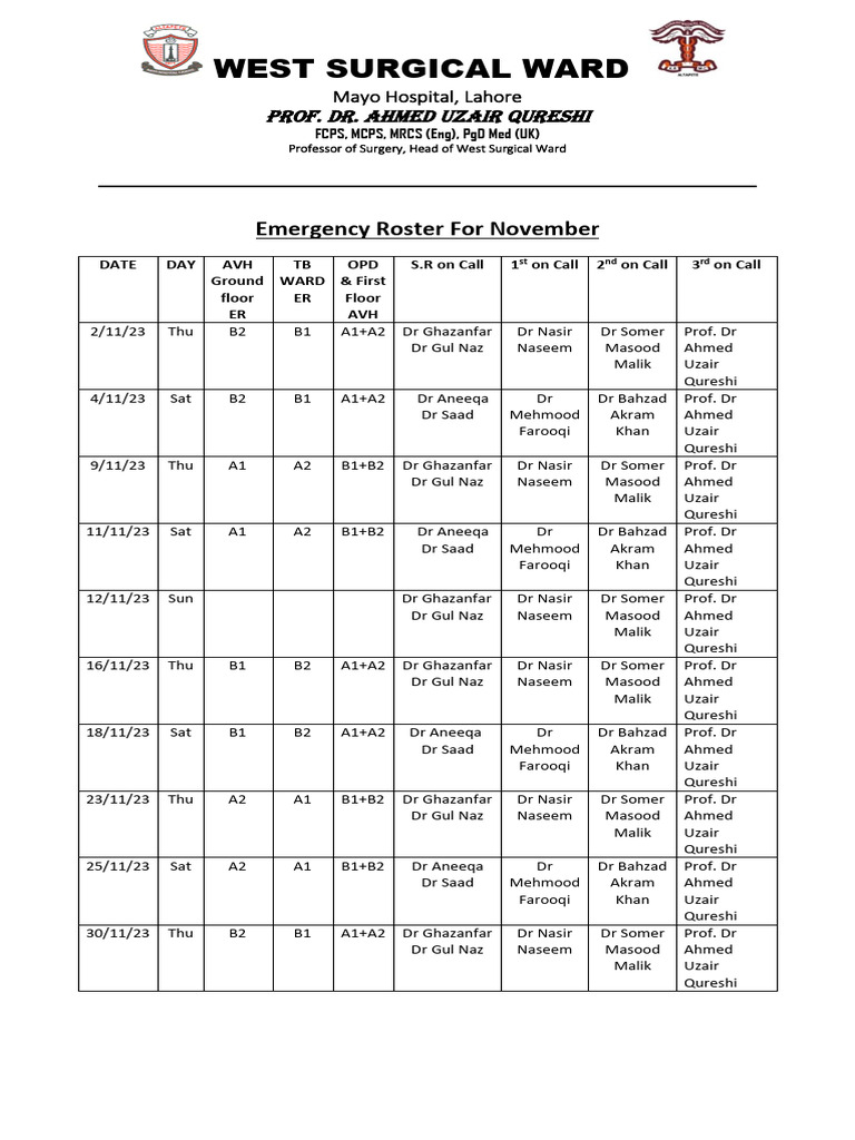 Emergency Roster November 23 | PDF
