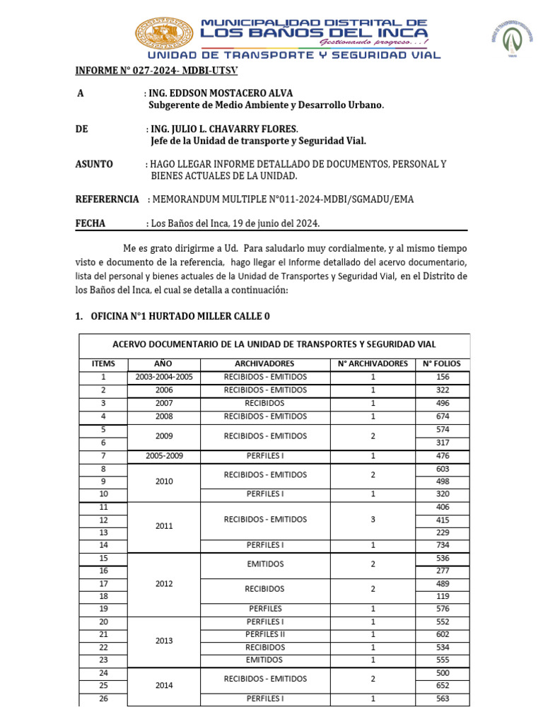 Informe N°0027 Hago Llegar Informe Detallado de Todos Los Documentos Utsv | PDF