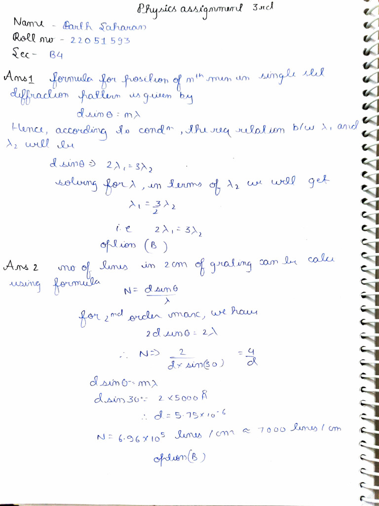 Phy Assignment 3rd | PDF | Science & Mathematics