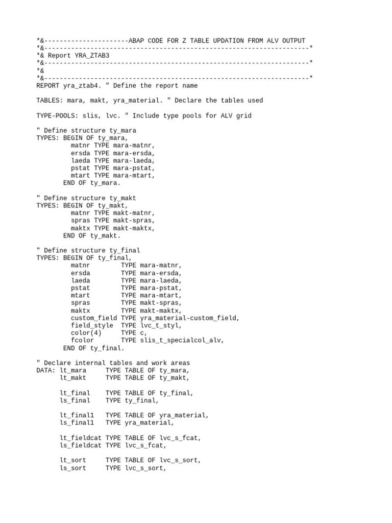 ZTable Update From ALV | PDF | Computer Programming | Computing