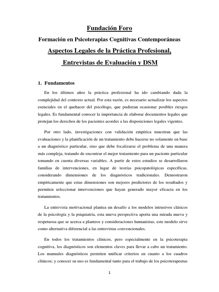 Aspectos Legales de La Práctica Profesional, Evaluacion y DSM | PDF | Manual Diagnóstico y ...