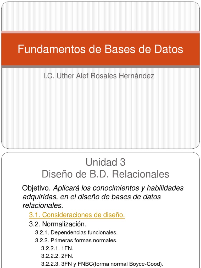 Unidad 3 Fundamentos de Bases de Datos | PDF | Base de datos relacional ...