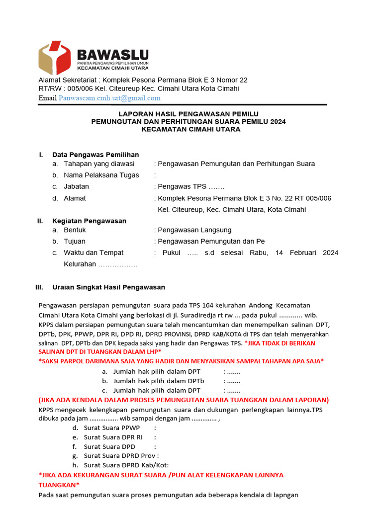 Contoh LHP PTPS Tungsura | PDF