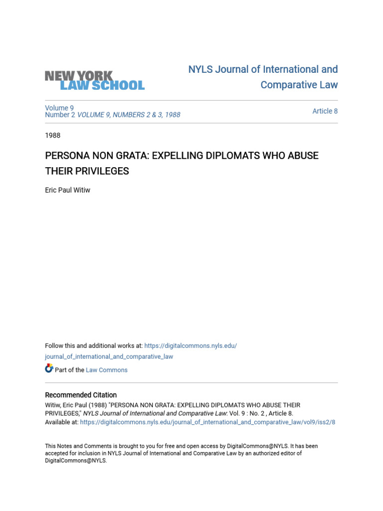 Persona Non Grata - Expelling Diplomats Who Abuse Their Privileges | PDF | Espionage | United ...
