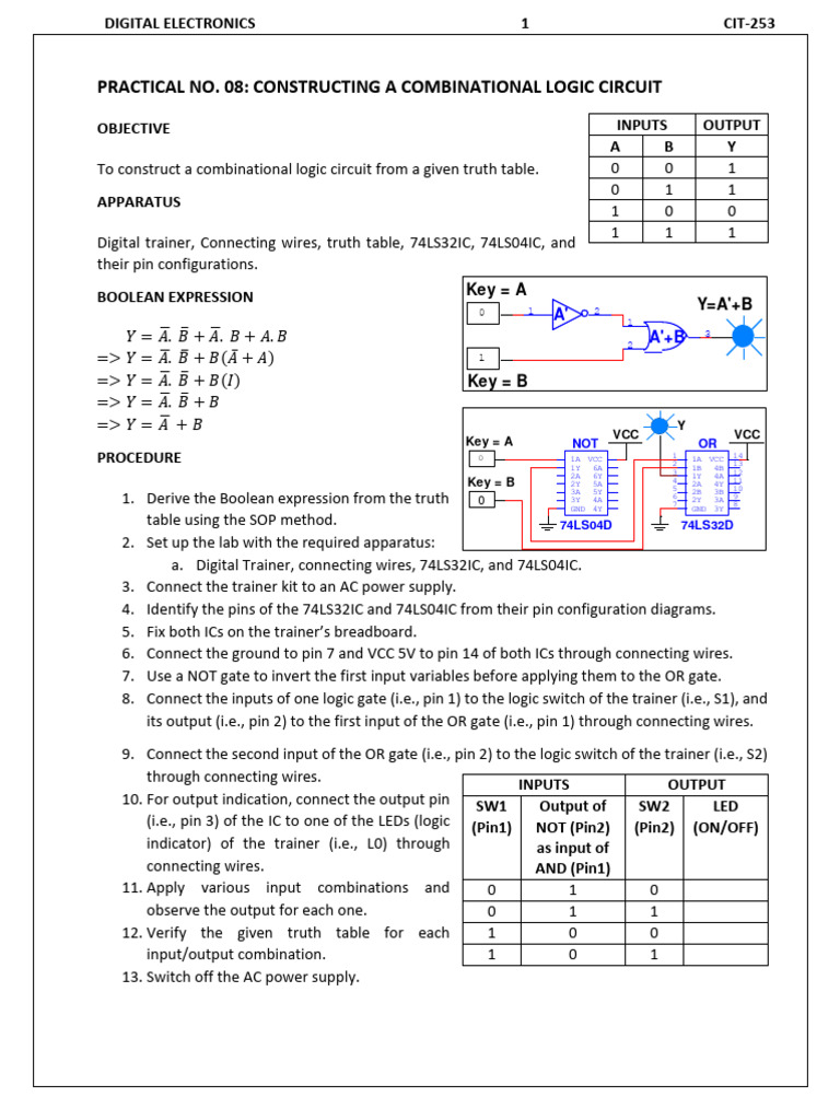 Lab Manual CIT-253 Lab 08 To 12 | PDF | Logic Gate | Electrical Engineering