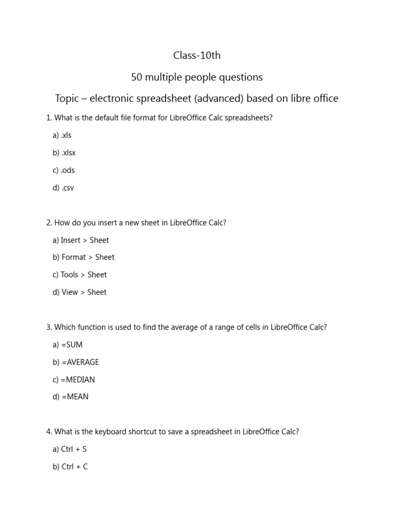 Class - 10th IT Electronic Spreadsheet Mcqs by Pratik | PDF | Spreadsheet | Computing