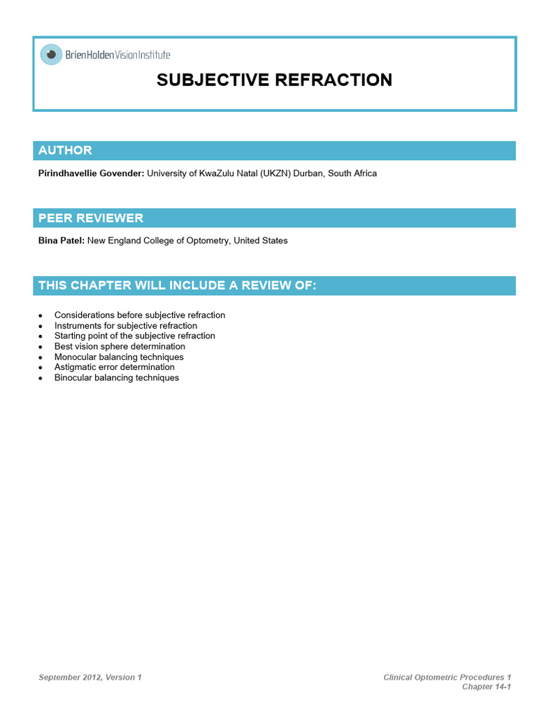Subjective Refraction Guide | PDF | Visual Acuity | Eye