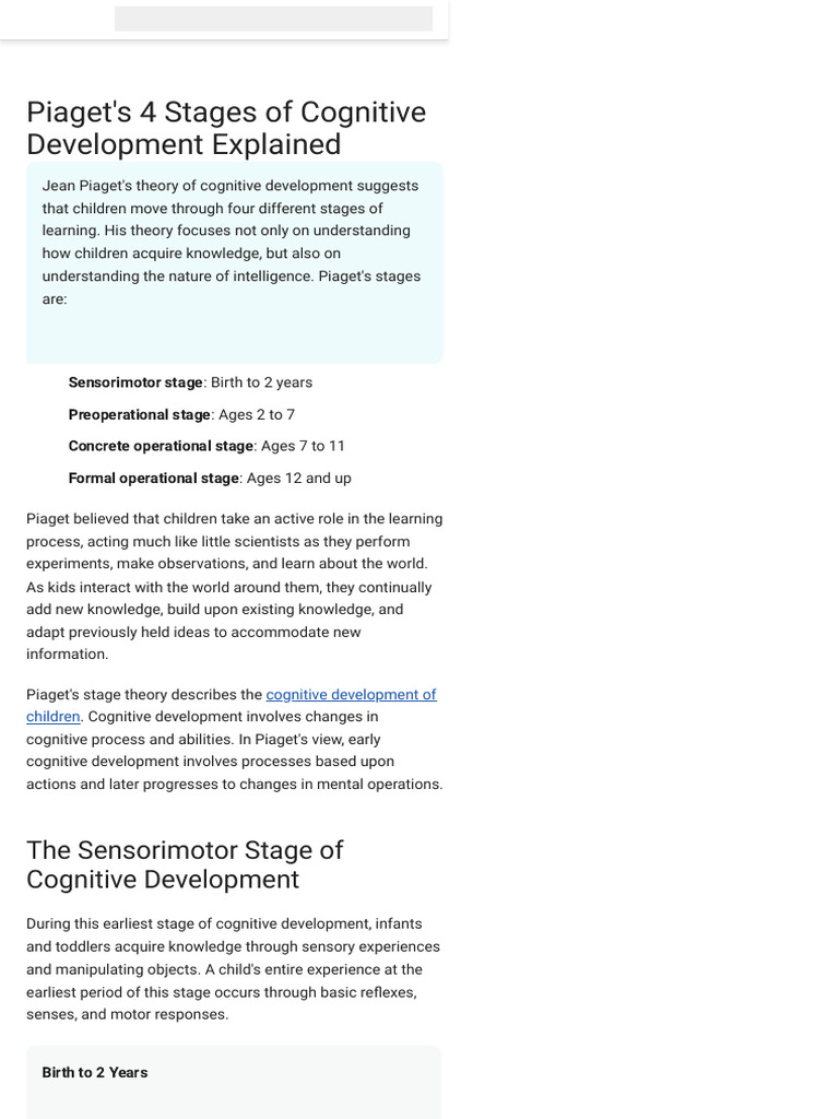 Piaget's 4 Stages of Cognitive Development Explained | Download Free PDF | Cognitive Development ...