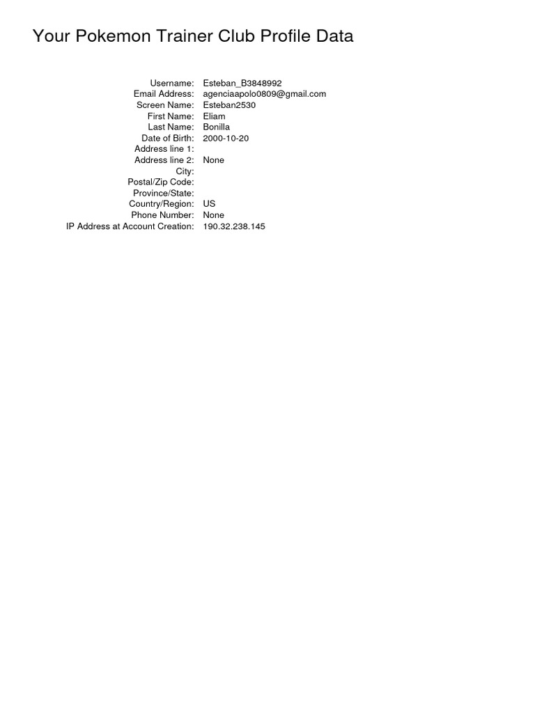 Pokemon Trainer Club Profile Overview | PDF