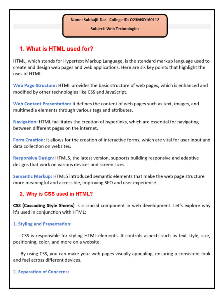Subhajit Das Web Technologies | PDF | Html | World Wide Web