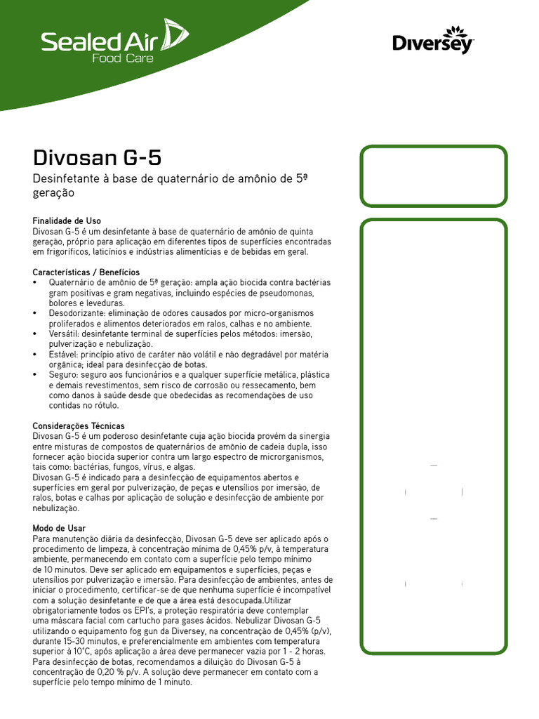 Divosan G5 - FT | PDF | Desinfetante | Microrganismo