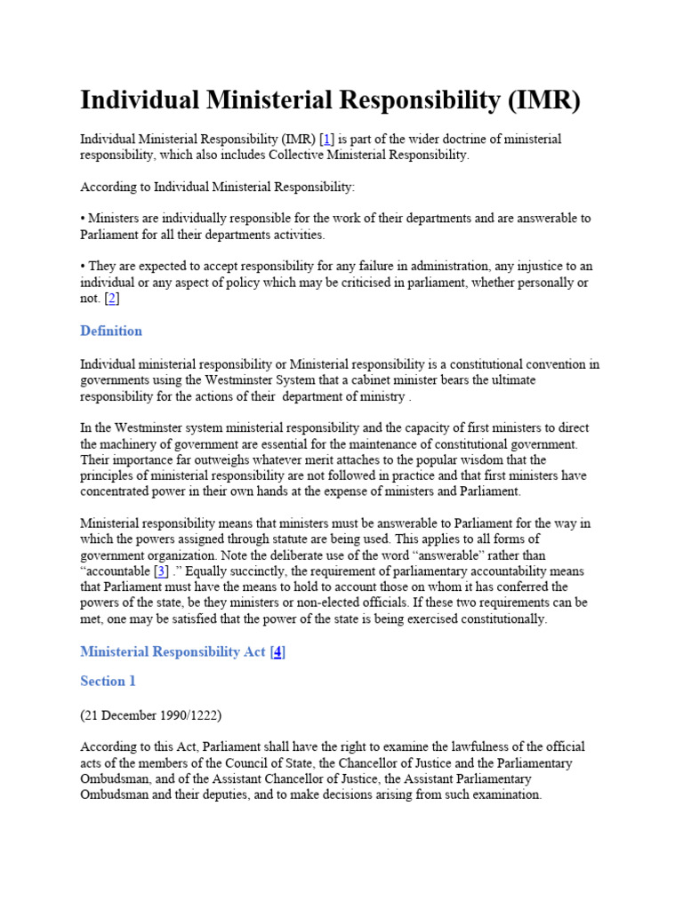 Ministerial Responsibility | PDF | Public Law | Political Science