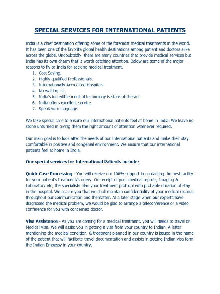 Support Services For International Patients | PDF | Patient | Hospital