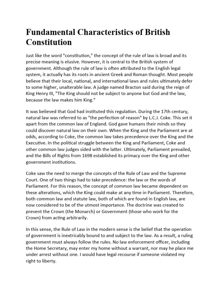 Key Features of the British Constitution | PDF | Rule Of Law | Common Law