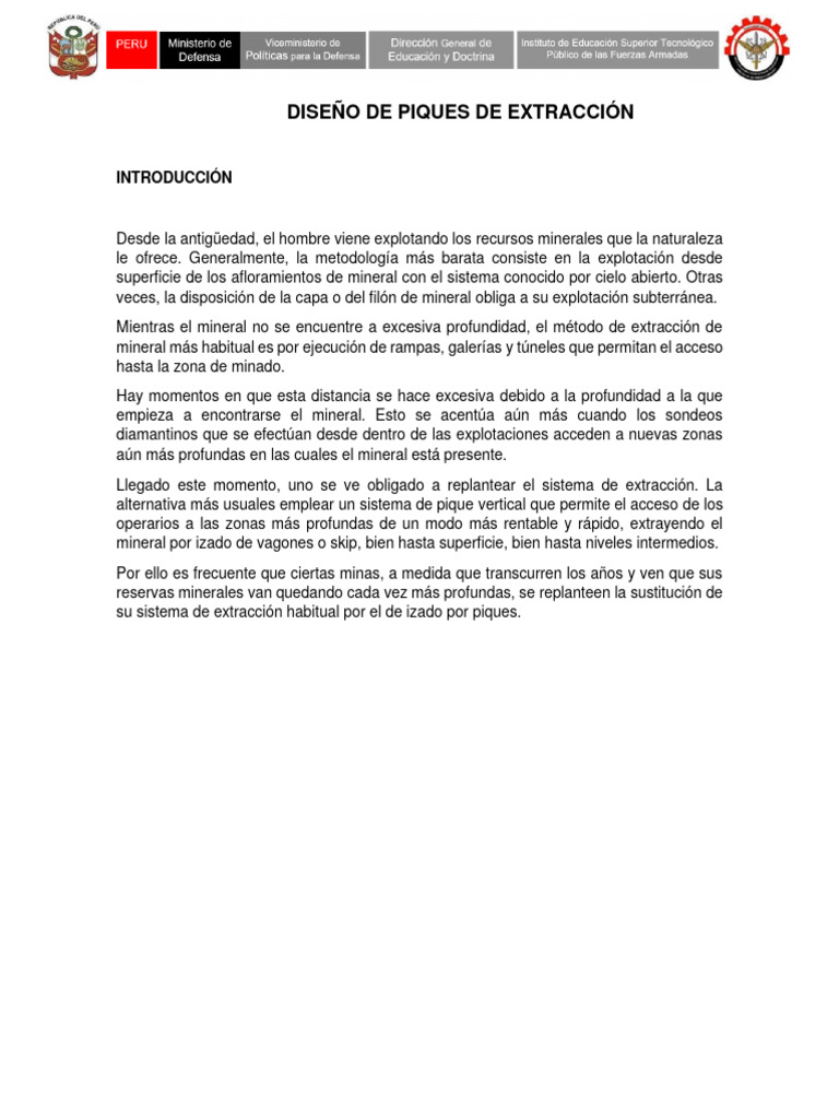 10 Extracción de Minerales - Diseño de Piques | PDF | Hormigón | Minería