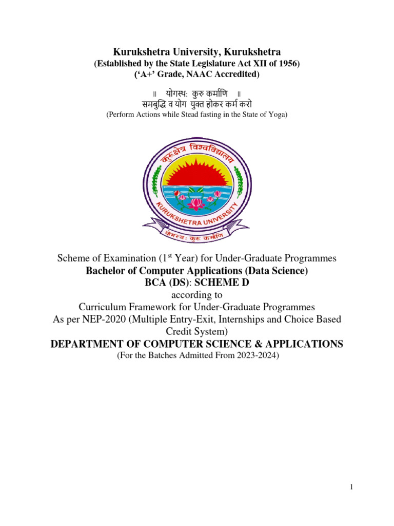 Scheme Syllabi of Courses UG NEP Subject BCAData Science 2023 Final ...