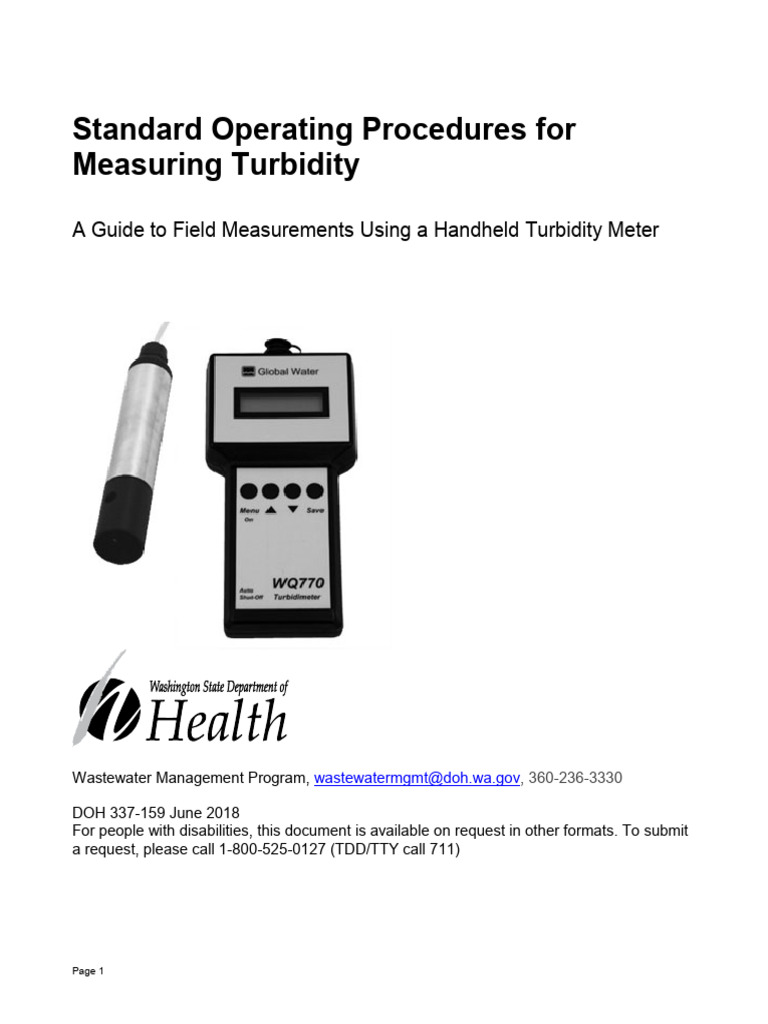Standard Operating Procedures For Measuring Turbidity: A Guide To Field ...
