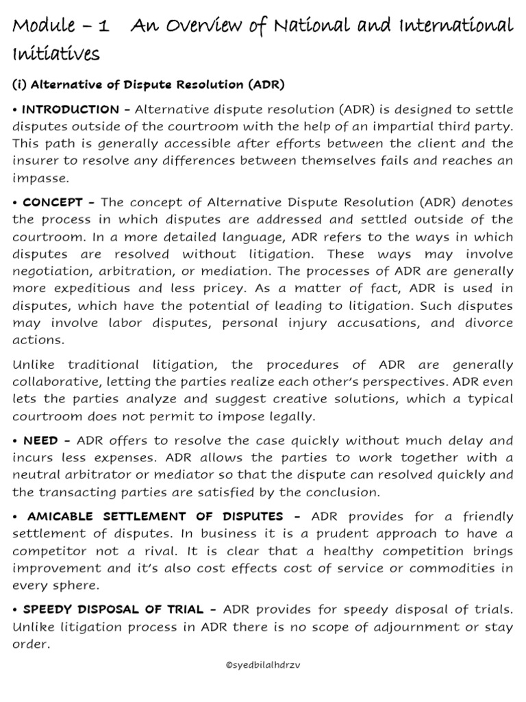 ADR Notes (6th Semester) | PDF | Alternative Dispute Resolution | Mediation