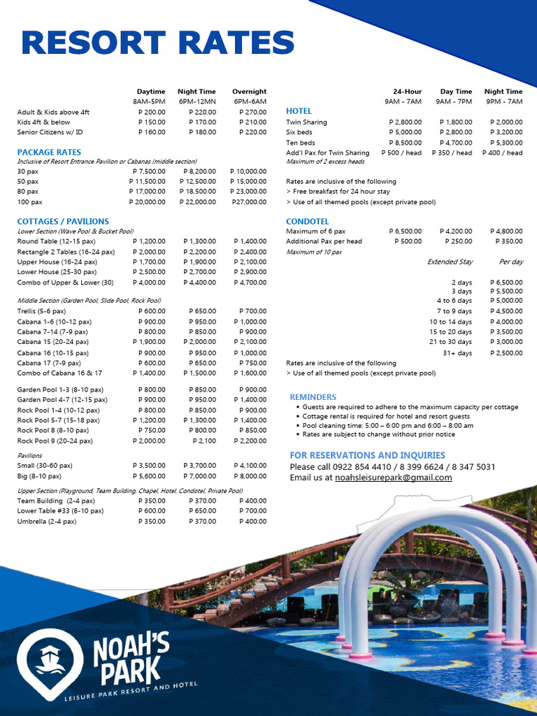 Noah's Park Resort Rates | PDF