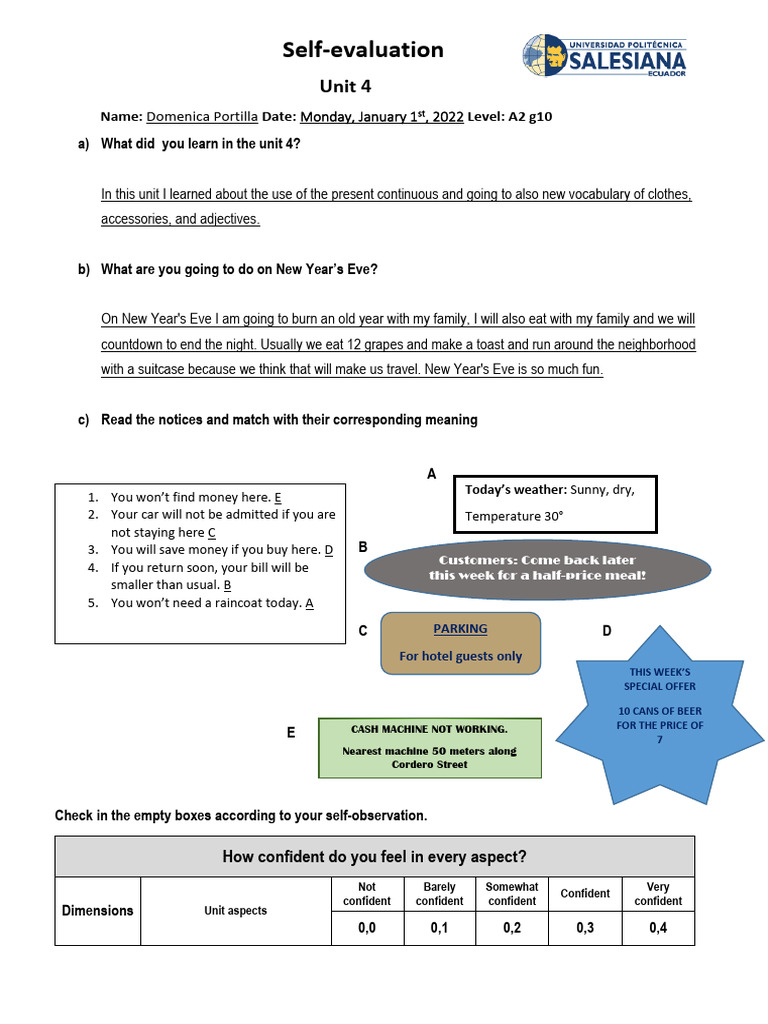 Self Evaluation Unit 4 Pdf