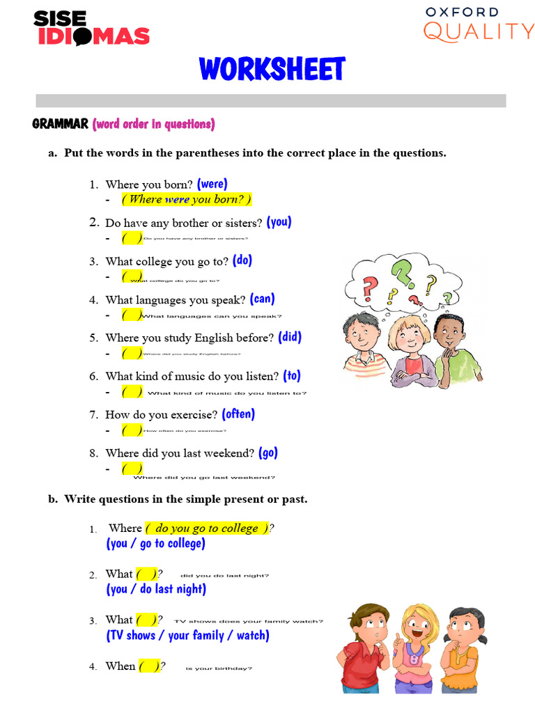 Worksheet SISE - 1A-WORD ORDER IN QUESTIONS | PDF