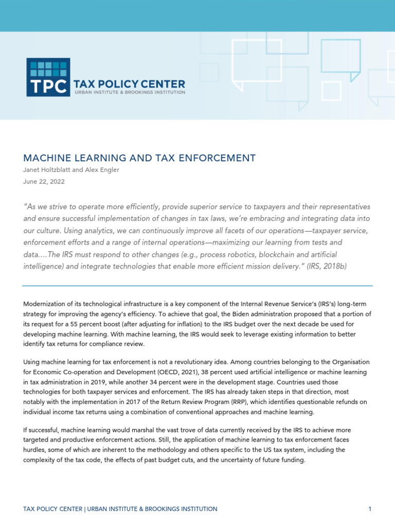 Machine Learning and Tax Enforcement | PDF | Internal Revenue Service ...