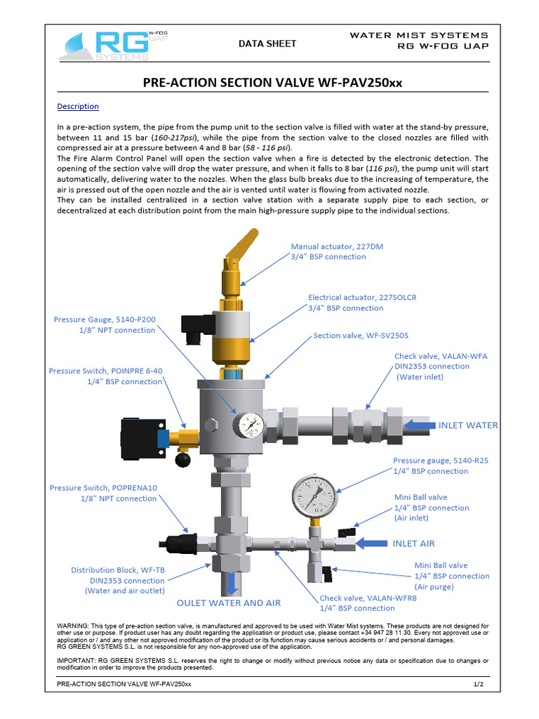 WF-PAV250xx Water Mist Valve Data Sheet | PDF | Valve | Pump