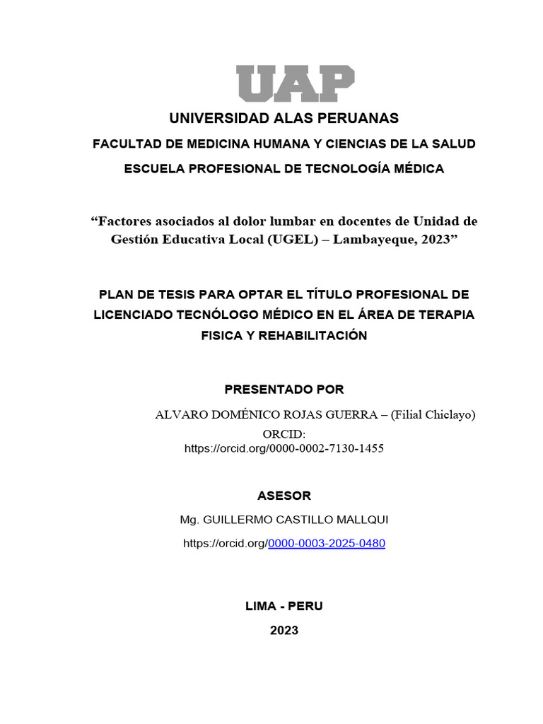 Plan de Tesis Corregido Al 99% (Para Verificar) | PDF | Dolor lumbar ...