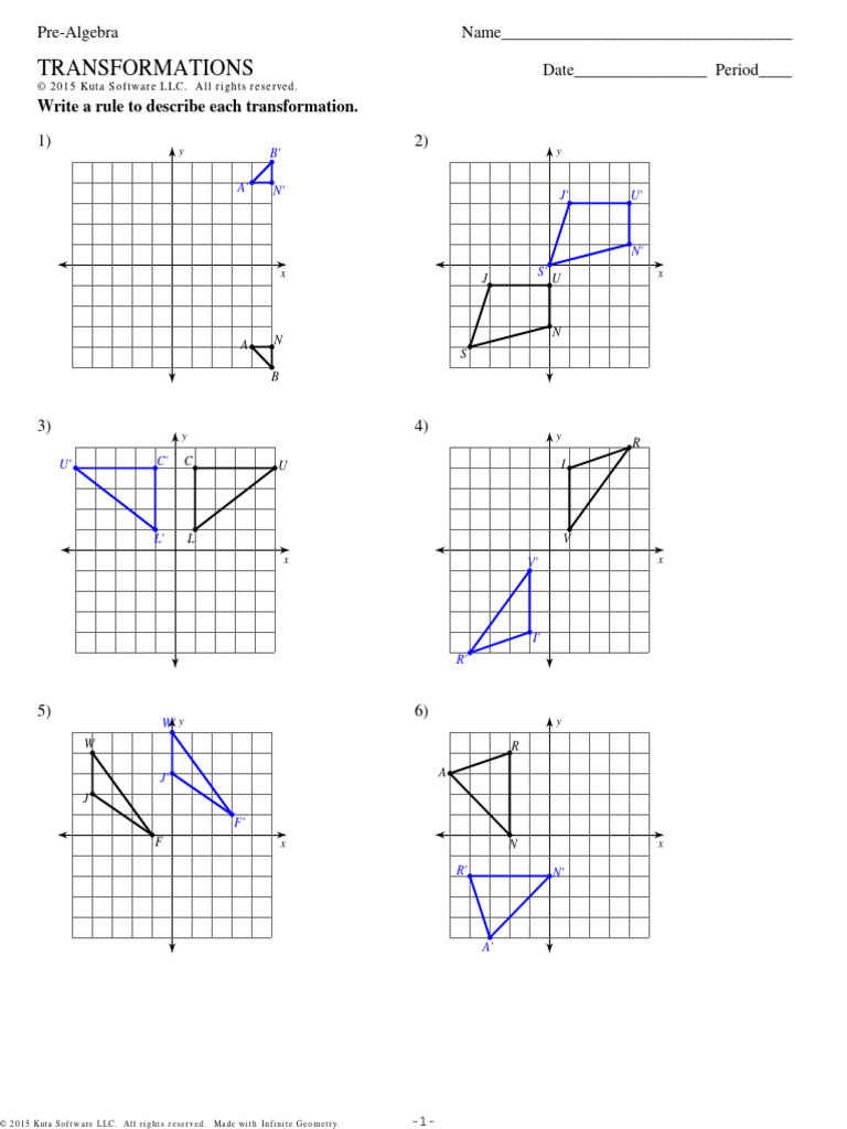 Pre-Algebra Transformations Worksheet | PDF | Cartesian Coordinate ...