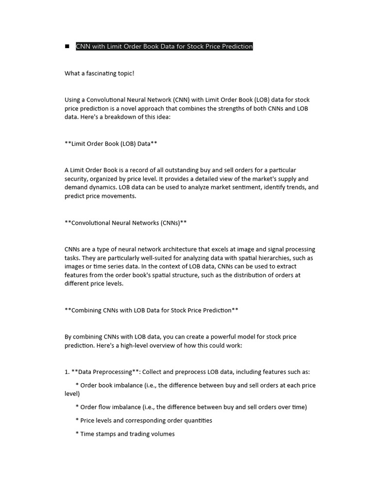 Cnn With Limit Order Book Data For Stock Price Prediction Pdf Artificial Intelligence