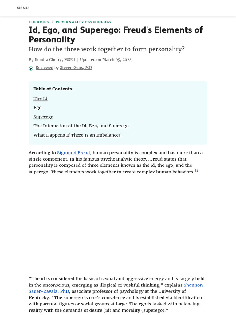 Id, Ego, and Superego - Freud's Elements of Personality | PDF | Id | Psychoanalytic Theory