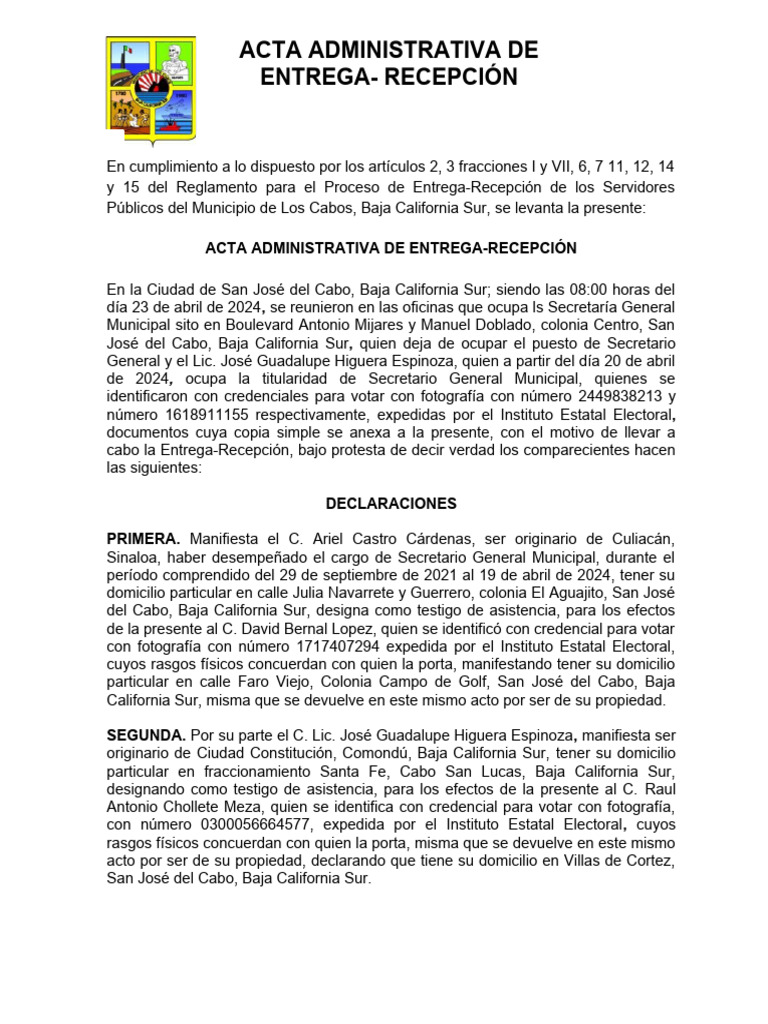 Acta de Entrega-Recepcion | PDF | Gobierno