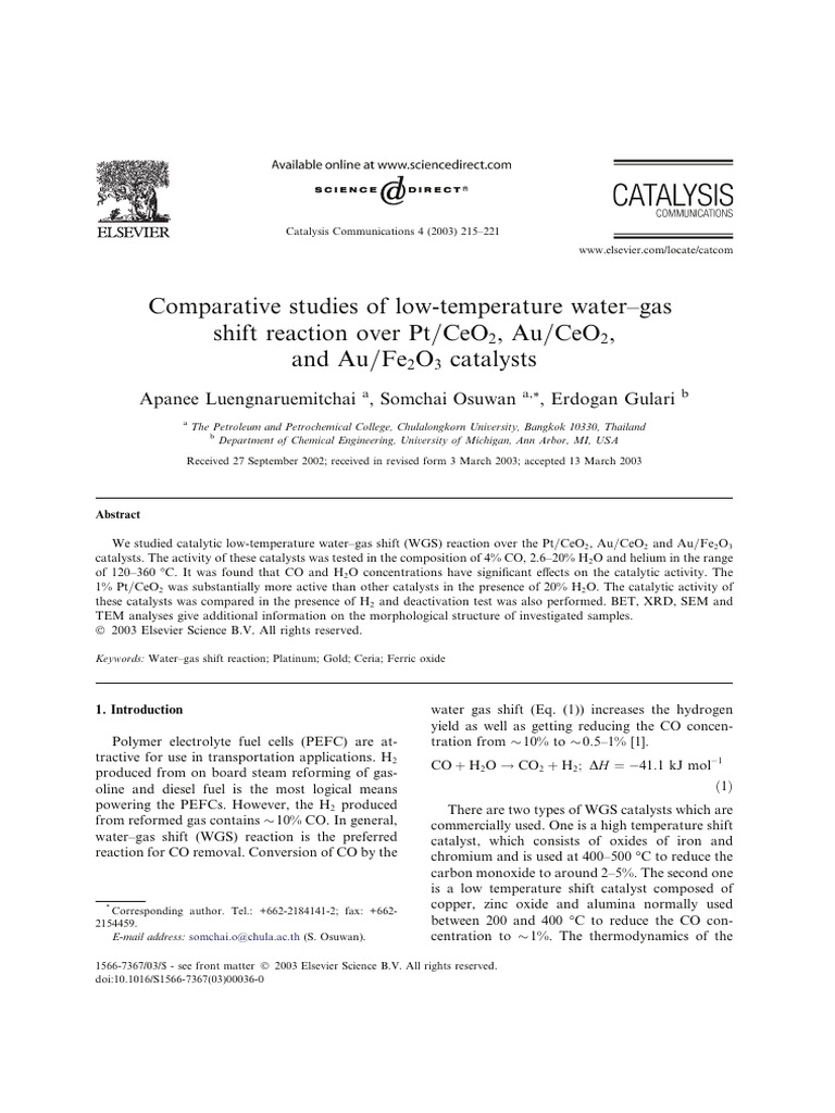 Catalysts for Low-Temp WGS Reaction | PDF | Catalysis | Chemical Elements