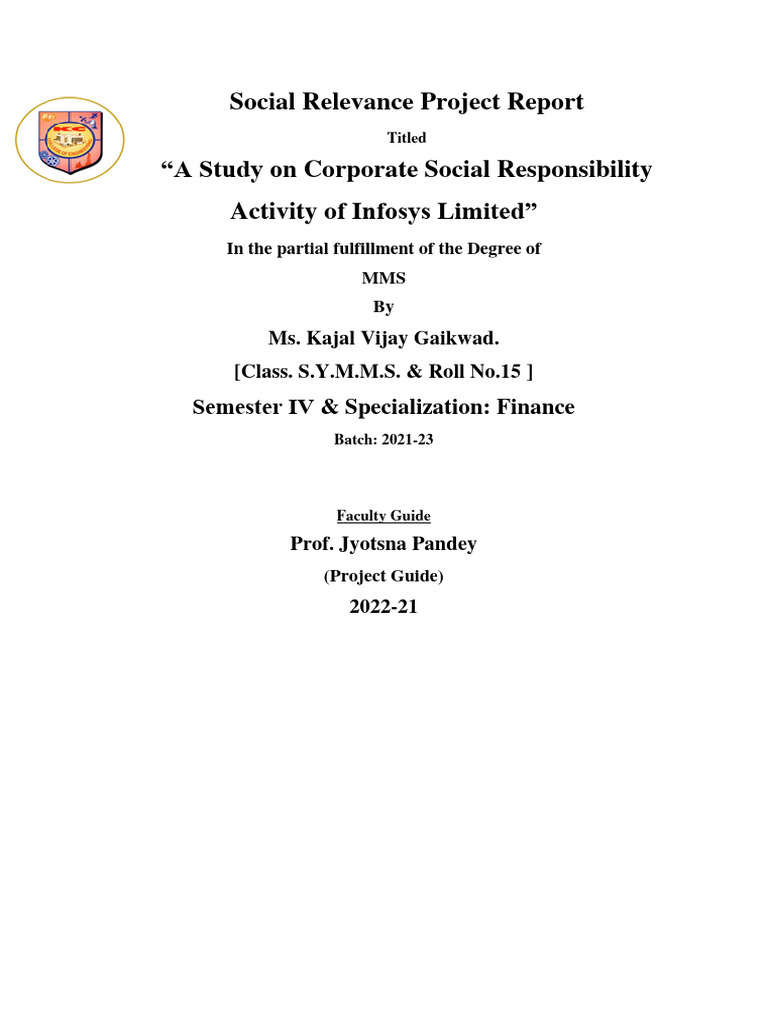 Corporate Social Responsibility Project Report | PDF | Cost Of Living