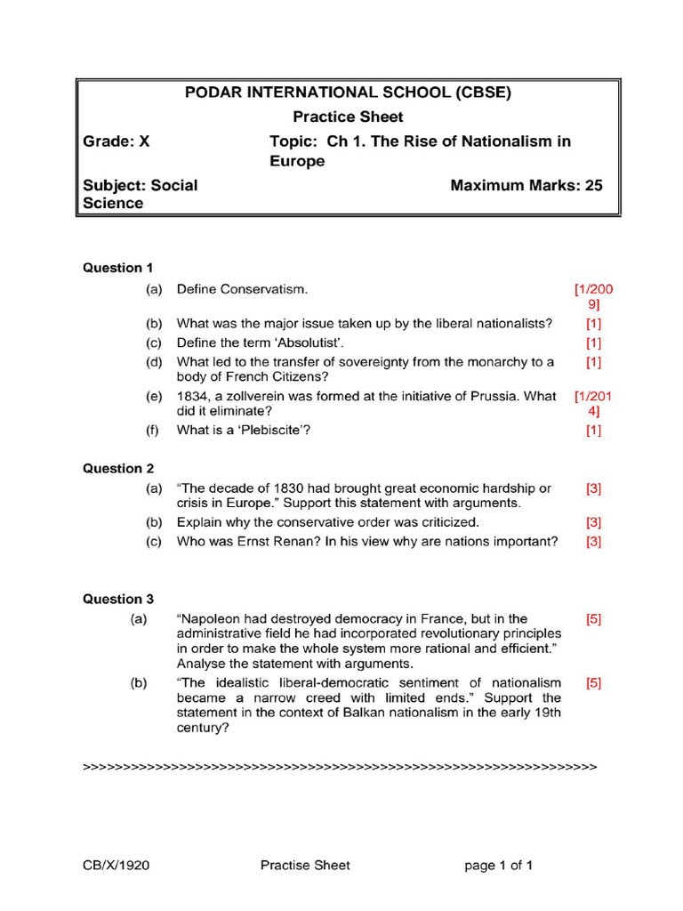 The Rise of Nationalism in Europe Worksheet | PDF