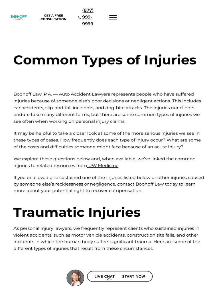 Common Types of Injuries | PDF | Traumatic Brain Injury | Burn