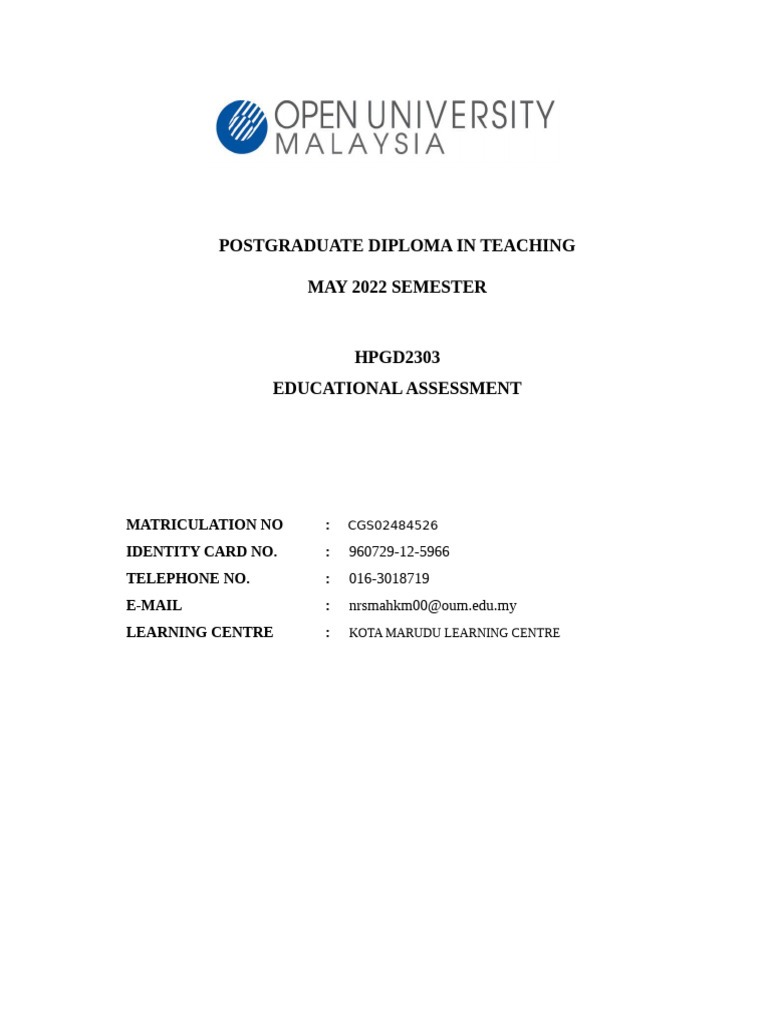 HPGD2303 Educational Assessment | PDF | Learning | Motivation