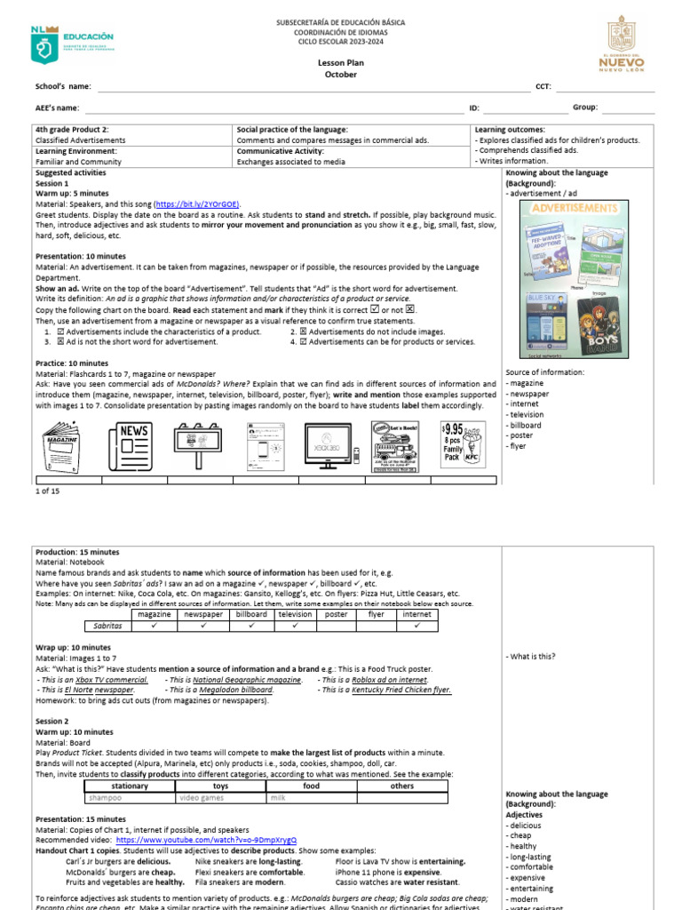 4th Grade Lesson Plan: Classified Ads | PDF | Advertising | Brand